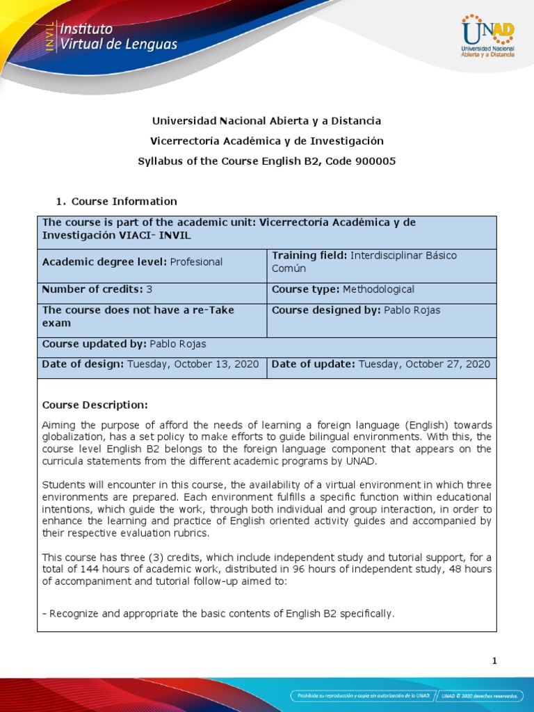 Course Syllabus English B2 | PDF | Learning | Linguistics