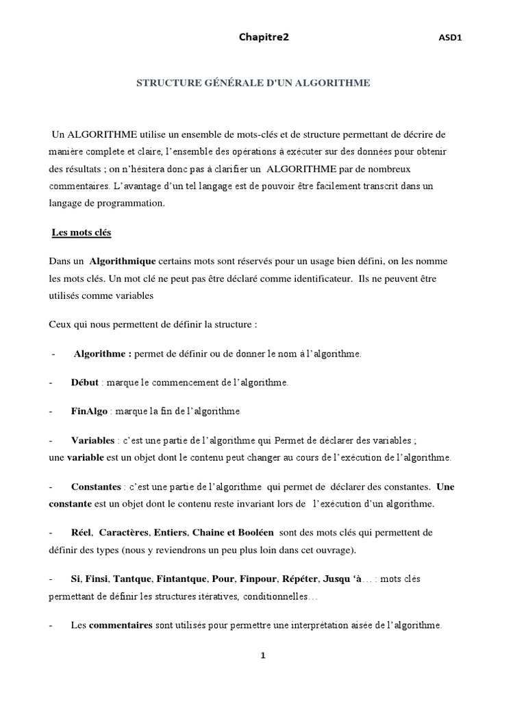 Chapitre2 ASD | PDF | Variable (informatique) | Booléen