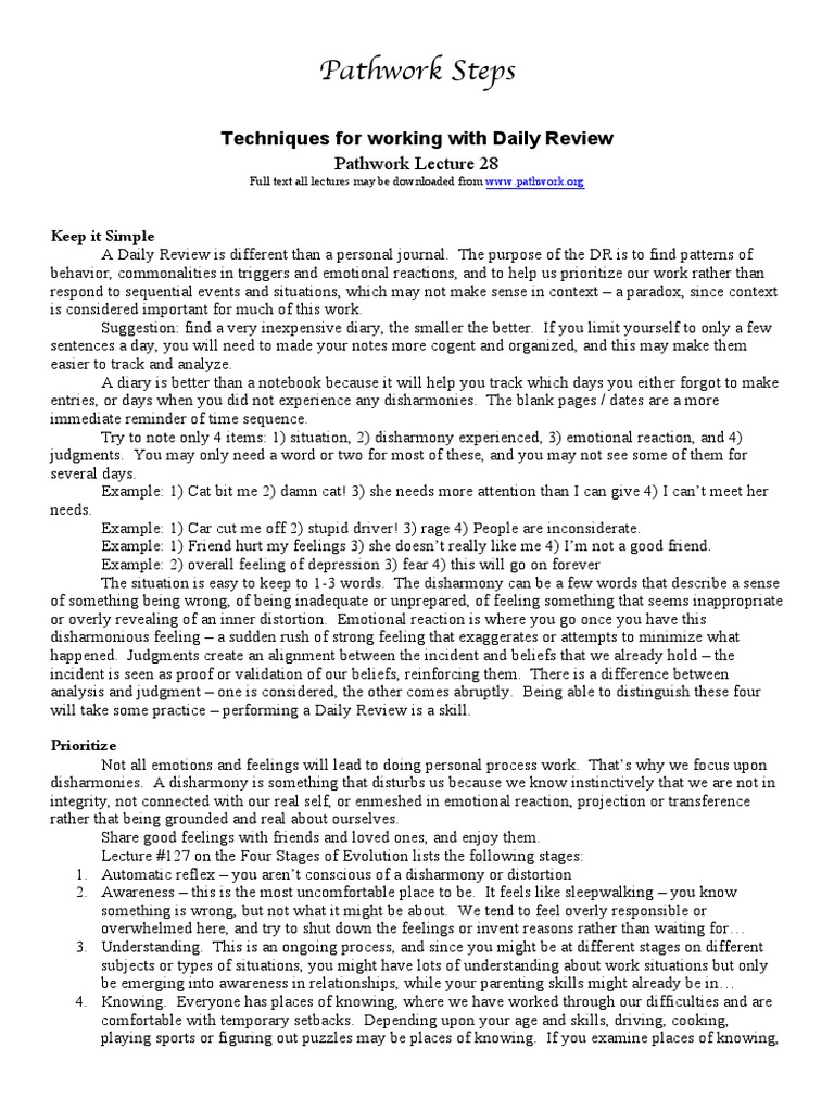 Pathwork Steps: Techniques For Working With Daily Review | PDF | Diary ...