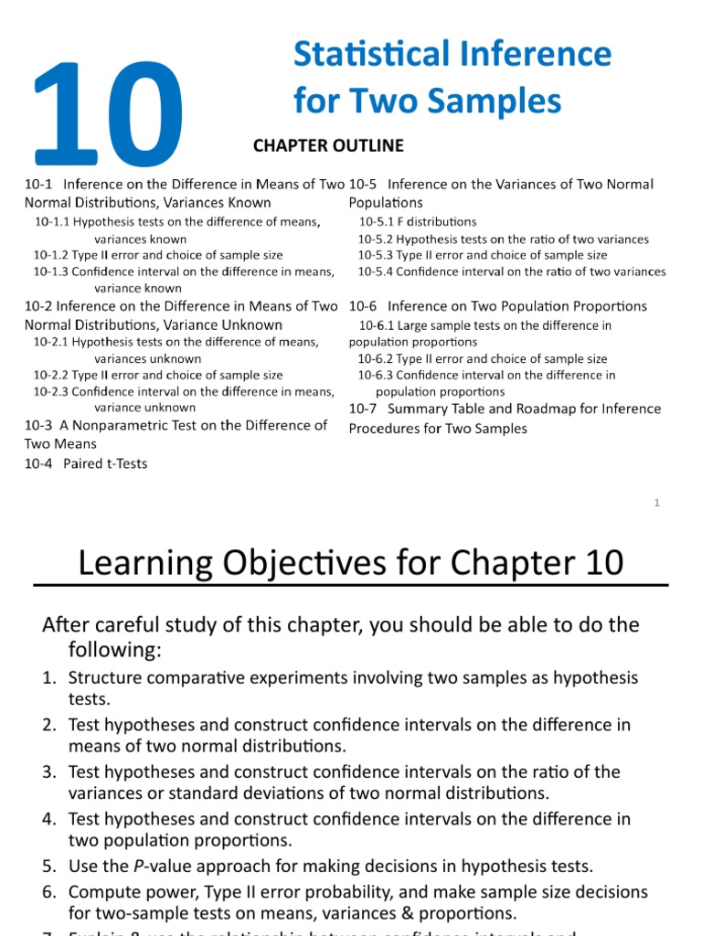 Statistical Inference For Two Samples: Chapter Outline | PDF ...