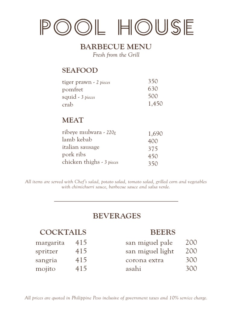 Pool House - Barbecue Menu | PDF