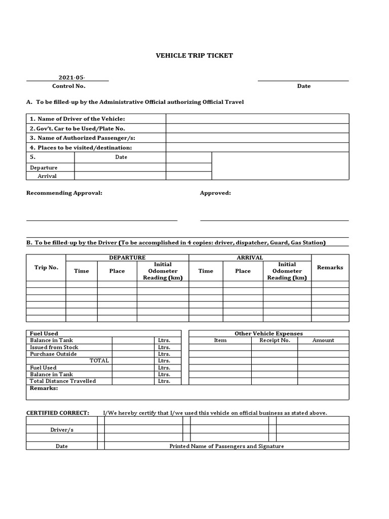 Vehicle Trip Ticket Template | PDF