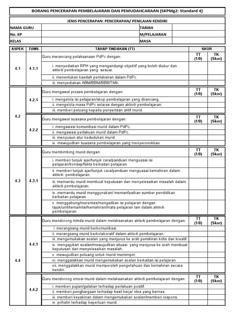 Borang - Pencerapan - skpmg2 Kosong | PDF