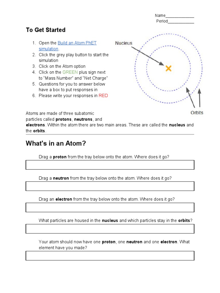 Build An Atom Phet Worksheet | PDF | Atoms | Proton