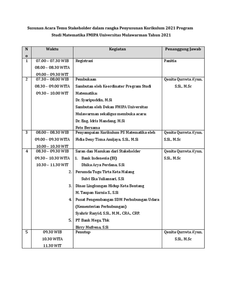 SUSUNAN ACARA SARAN DAN MASUKAN DARI STAKEHOLDER Stakeholder | PDF