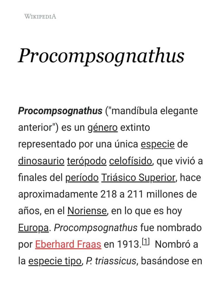 Procompsognathus - Wikipedia, La Enciclopedia Libre | PDF | Dinosaurios ...