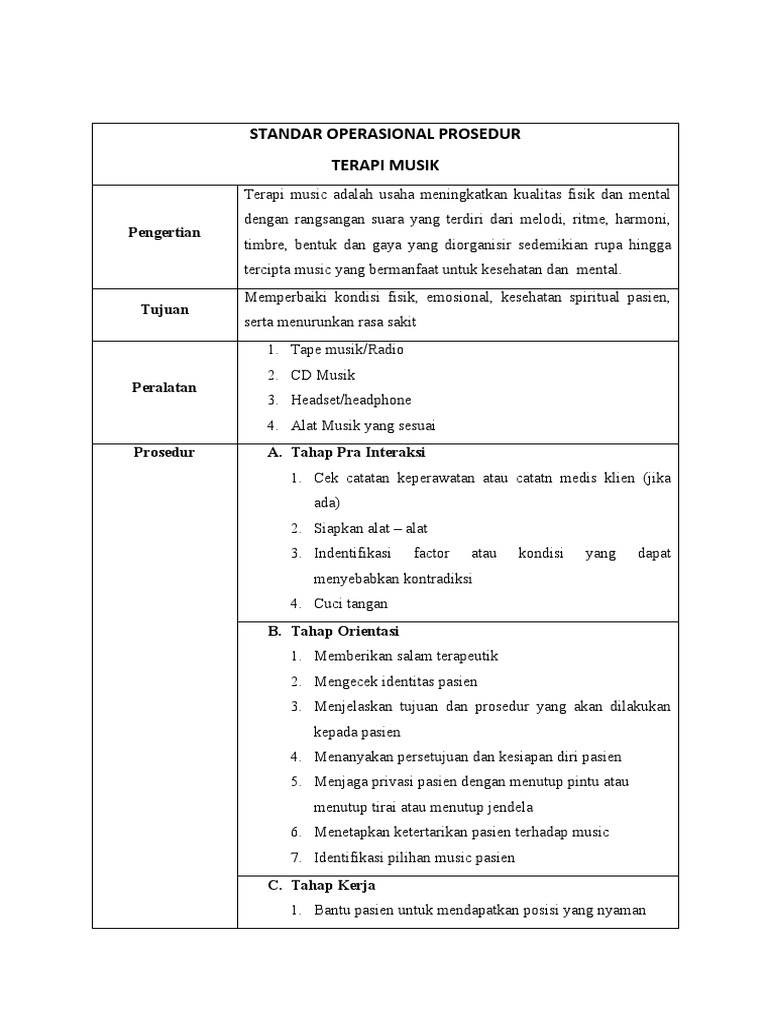 SOP Terapi Musik untuk Kesehatan | PDF | Pengembangan Diri | Kesehatan ...