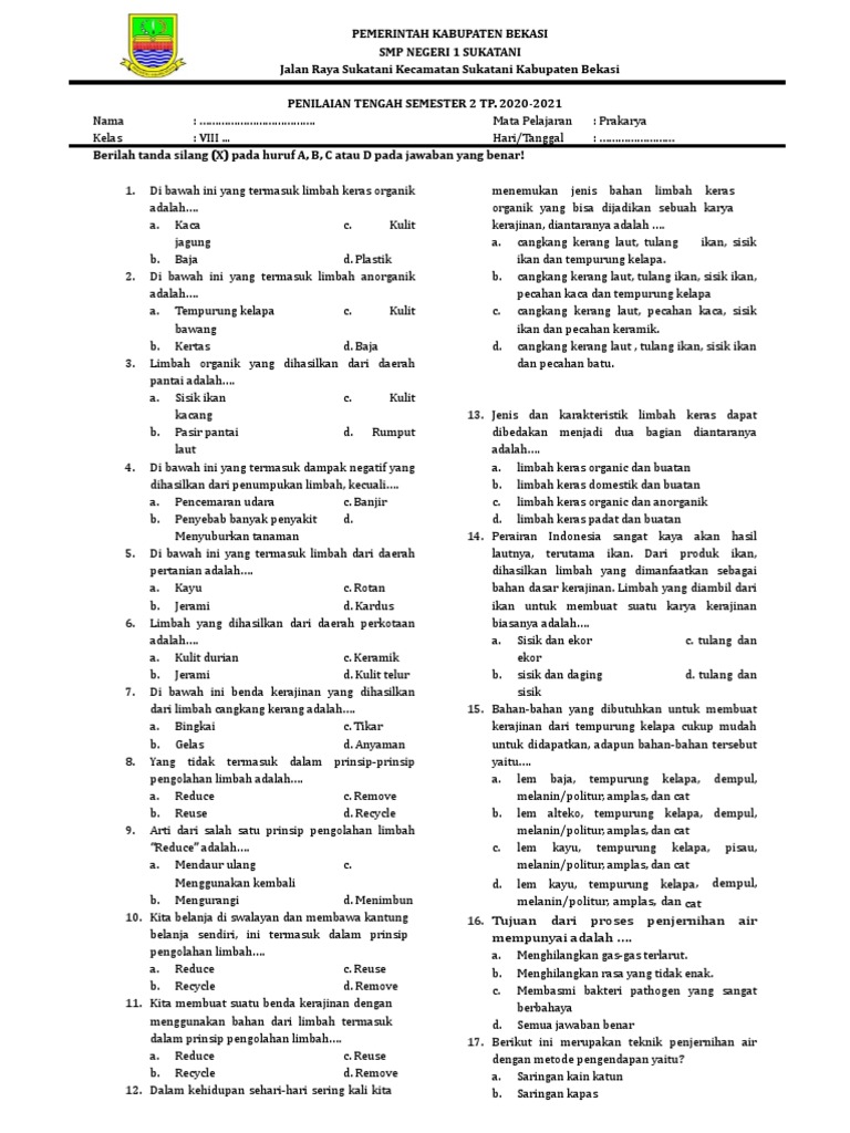 Soal Pts Sem 2 Kls 8 (Prakarya) | PDF