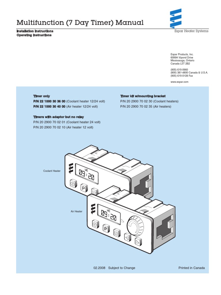 Espar 7 Day Timer Manual | PDF | Timer | Switch