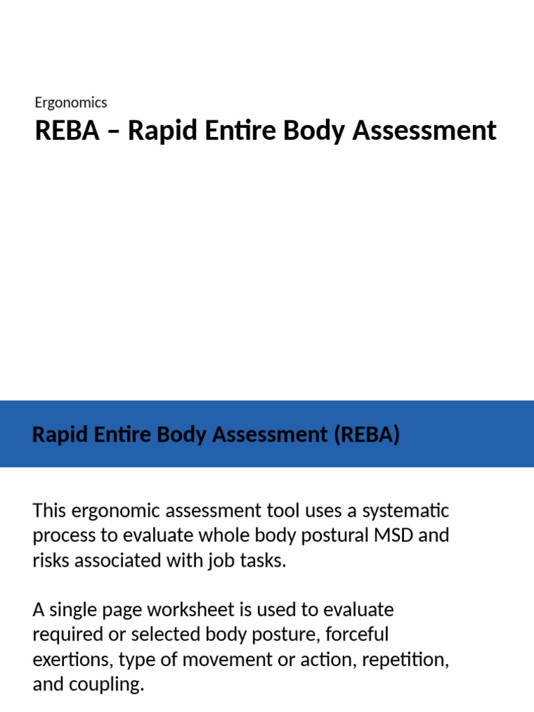 REBA - Rapid Entire Body Assessment: Ergonomics | PDF | Arm | Human ...