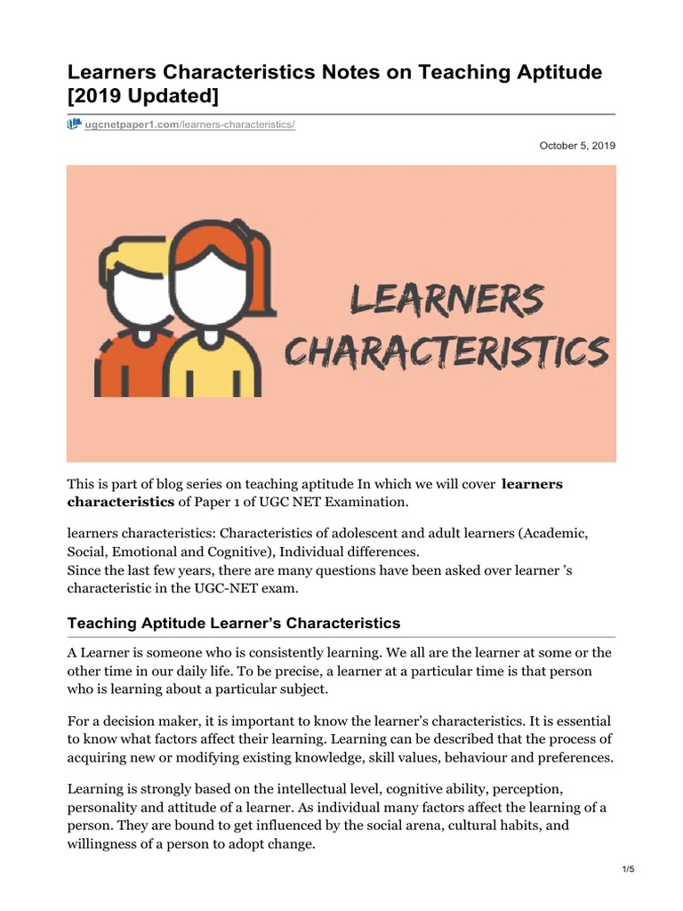 Learners Characteristics Notes On Teaching Aptitude (2019 Updated ...