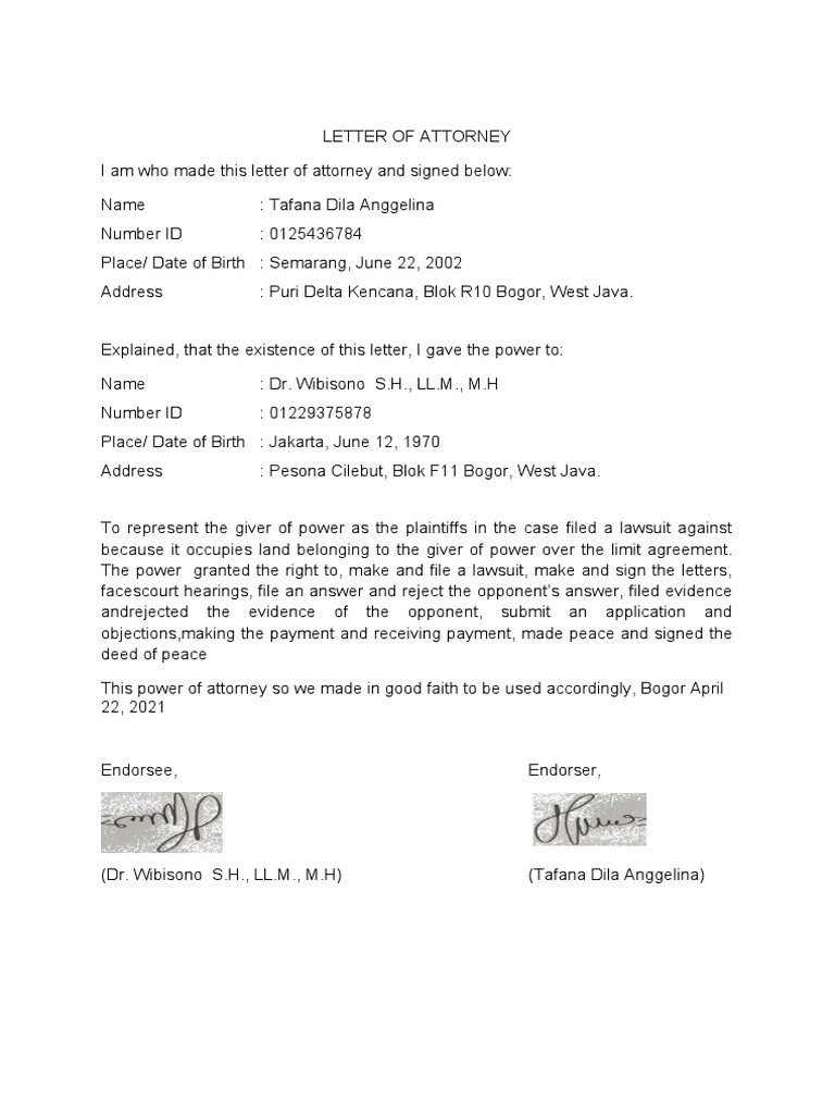 Letter of Attorney | PDF | Self-Improvement | Wellness