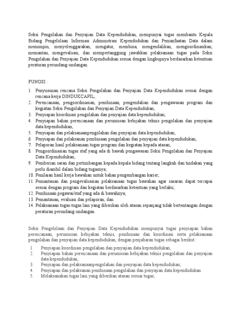 Seksi Pengolahan Dan Penyajian Data Kependudukan | PDF