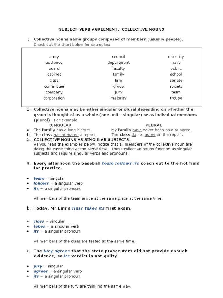Collective Nouns and Verb Agreement | PDF | Grammatical Number | Plural