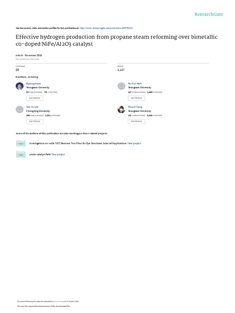 Effective Hydrogen Production From Propane Steam Reforming Over ...