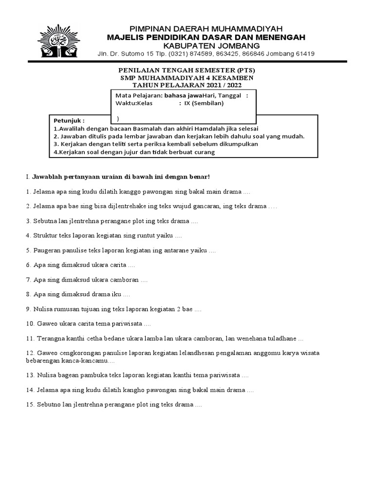 Soal PTS BJW 9 | PDF