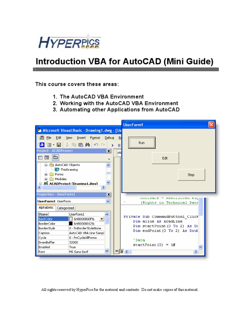 Introduction VBA For AutoCAD (Mini Guide) - HyperPics | PDF | Visual ...