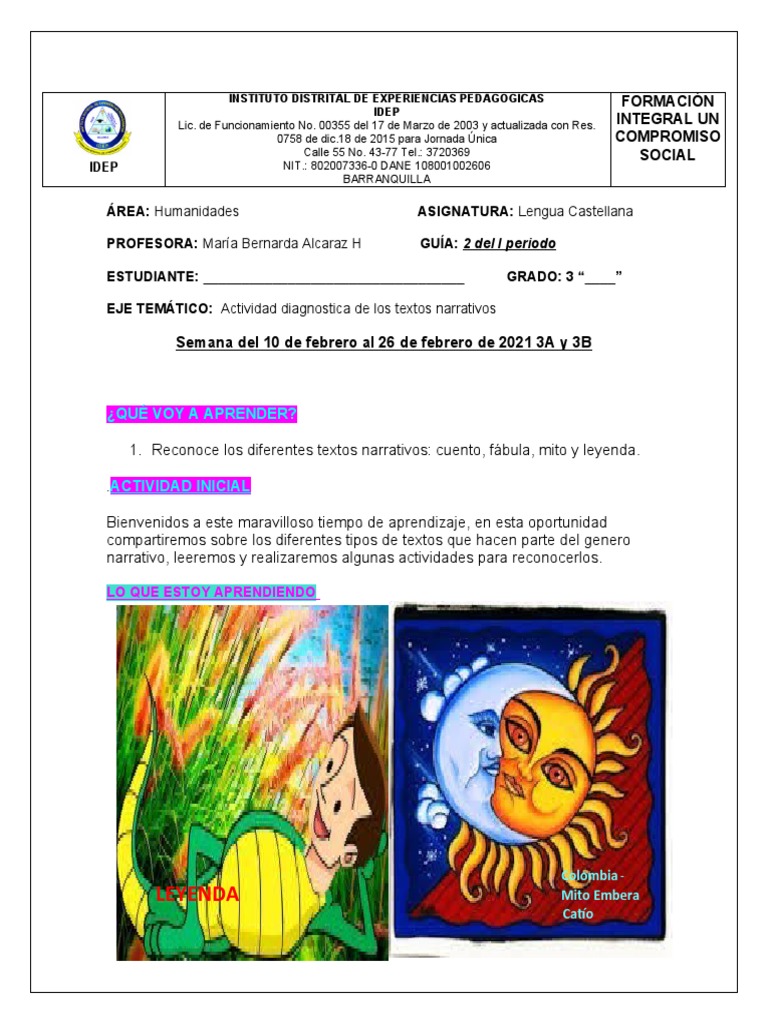 Textos Narrativos: Cuento, Fábula, Mito y Leyenda | PDF