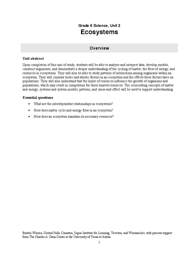 Grade 6 Ecosystems Unit Overview | PDF | Ecosystem | Food Web