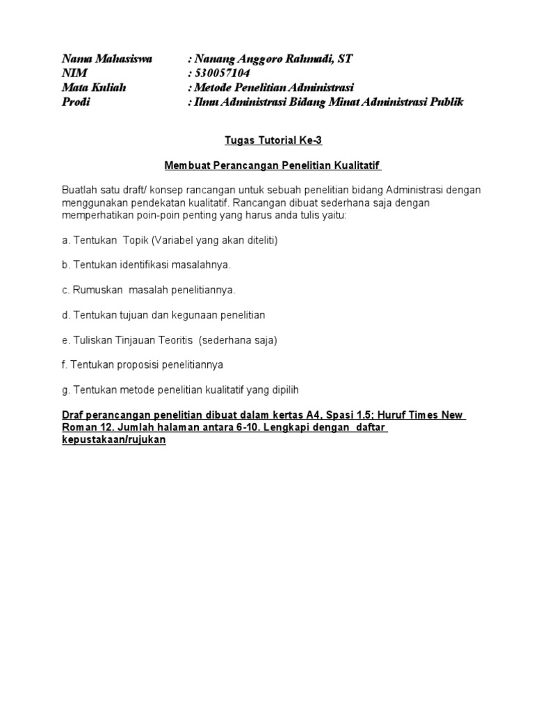 Tugas Tutorial 3 - Metode Penelitian Administrasi | PDF