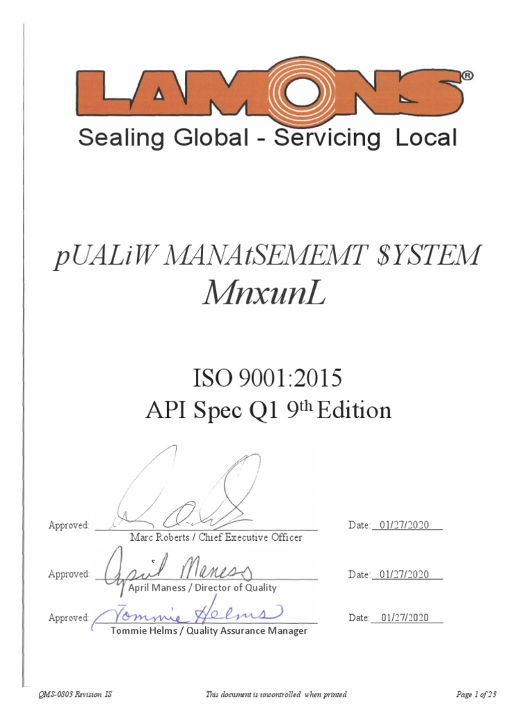 QMS 0803 Quality Management System Manual | PDF | Quality Management ...