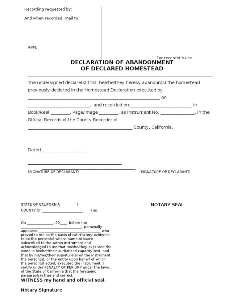 Declaration of Homestead Abandonment | PDF