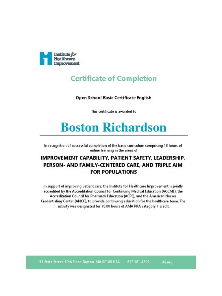 Brichardson Ihi Certificate | PDF | Self-Improvement | Science ...