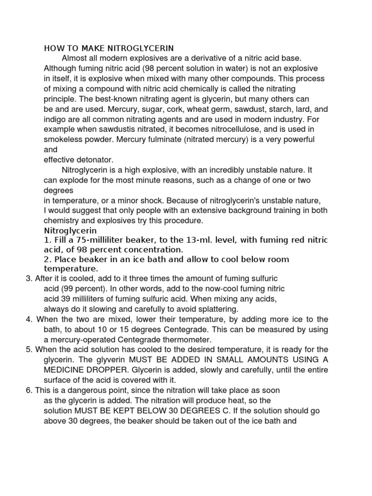 HOW TO MAKE NITROGLYCERIN | Gunpowder | Nitric Acid