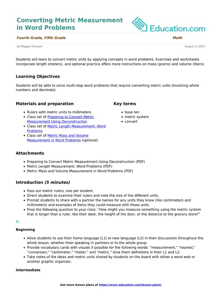 Converting Metric Measurement in Word Problems | PDF | Litre | Kilogram