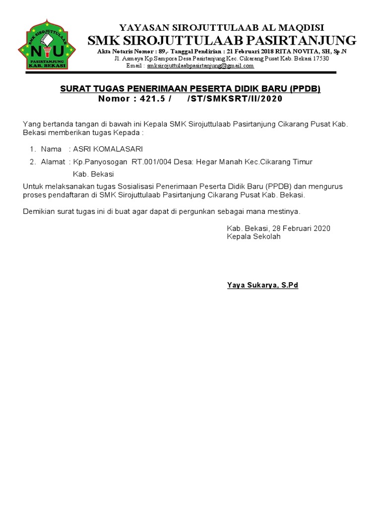 Surat Tugas PPDB | PDF