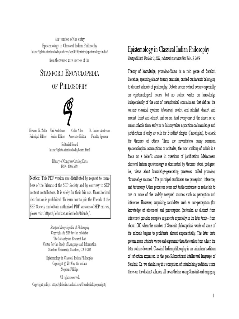 Epistemology in Classical Indian Philosophy | PDF | Epistemology ...