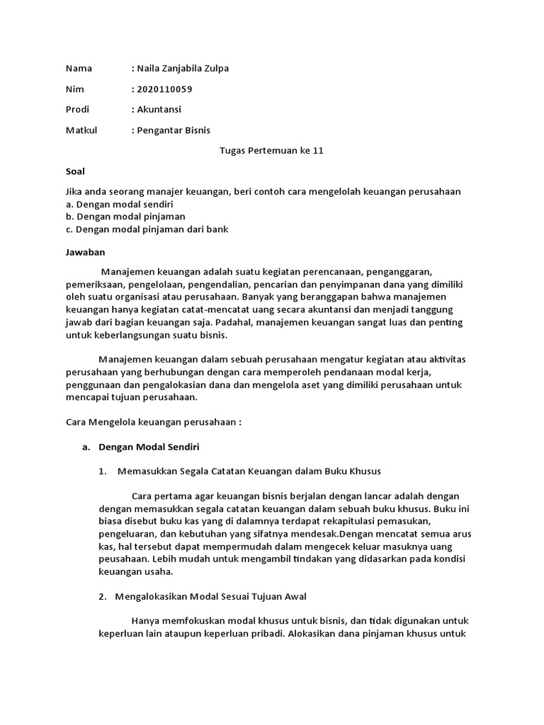 Tugas Pengantar Bisnis Pertemuan Ke 11 | PDF | Karier & Perkembangan