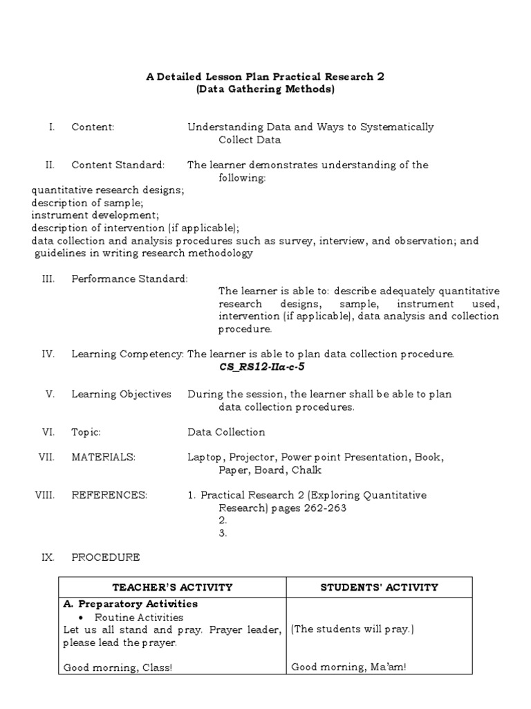 A Detailed Lesson Plan in Collection of Data | PDF | Survey Methodology ...