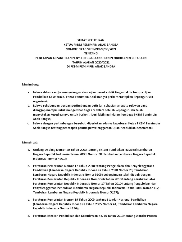 SK Panitia UPK 2021 | PDF