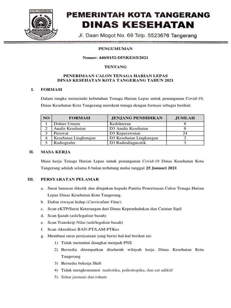 Pengumuman Penerimaan THL 2021 r2 | PDF