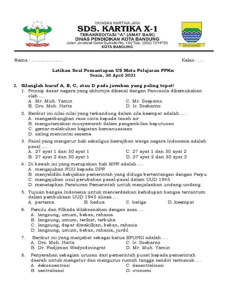 Latihan Soal Pemantapan PPKN | PDF