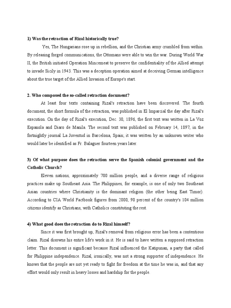 Rizal Analysis Questions | PDF | Philippines | Unrest