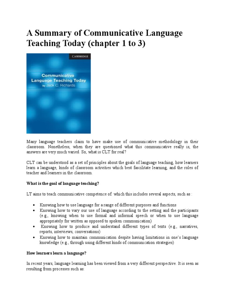 A Summary of Communicative Language Teaching Today | PDF | Educational ...
