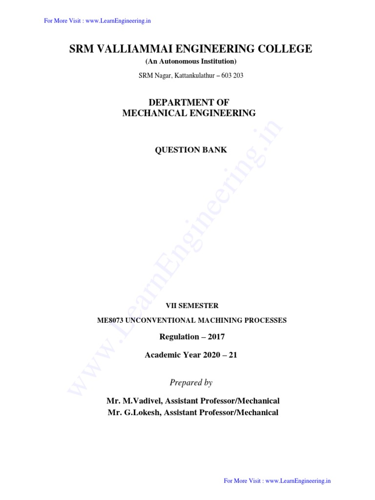 SRM Valliammai Engineering College Question Bank on Unconventional ...
