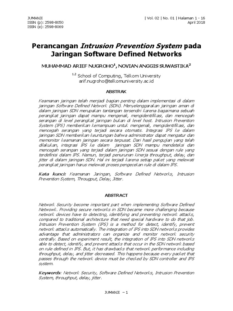 Perancangan Pada Jaringan Software Defined Networks: Intrusion Prevention System | PDF