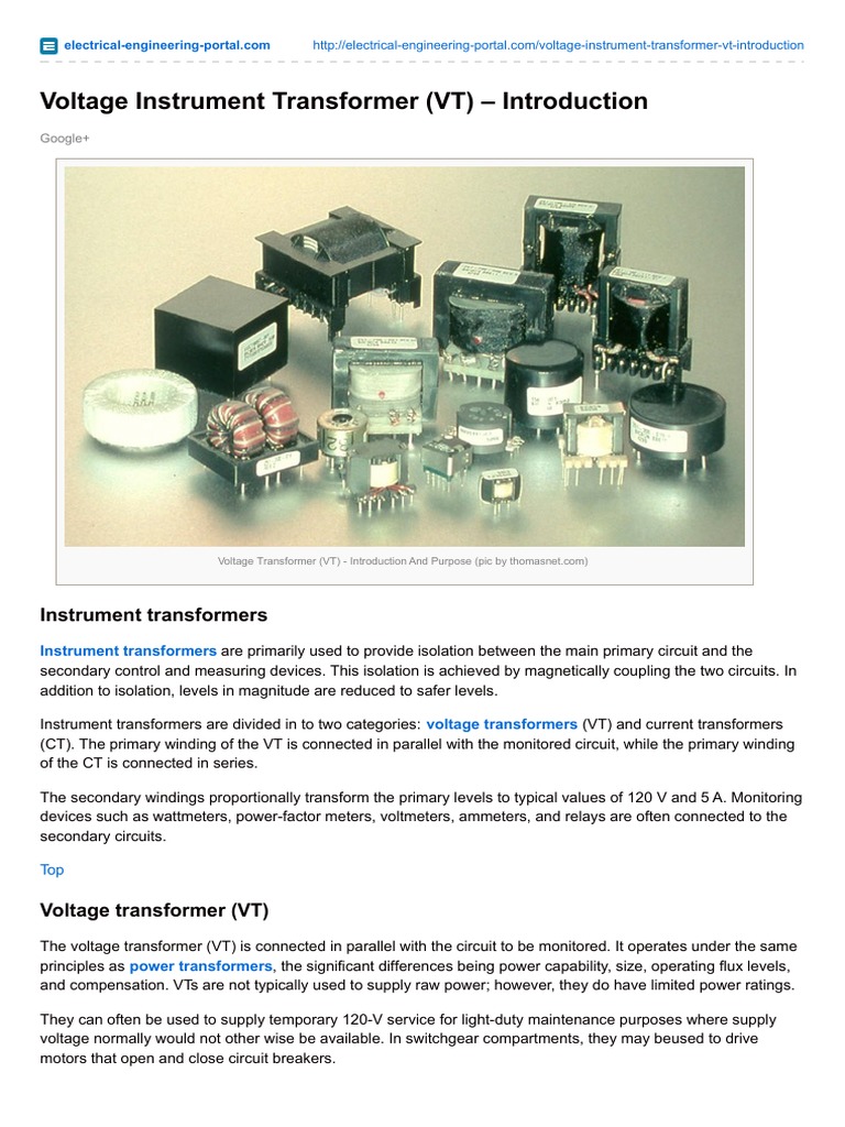Voltage Instrument Transformer VT Introduction | PDF