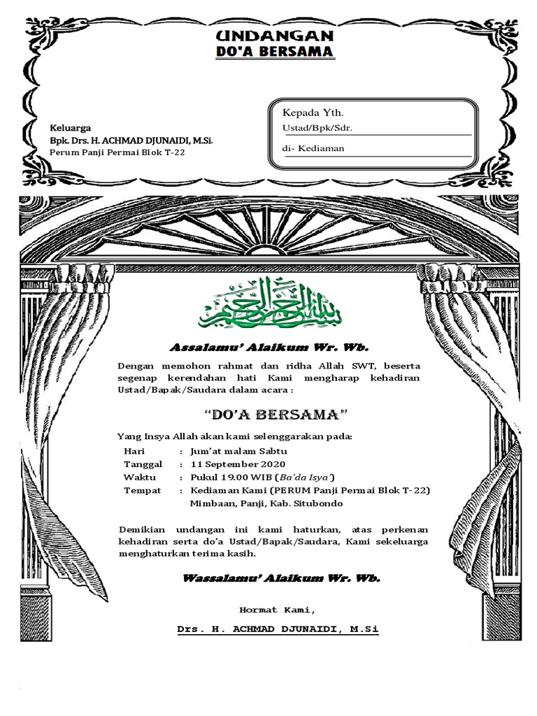 Undangan Doa Bersama Keluarga Djunaidi | PDF