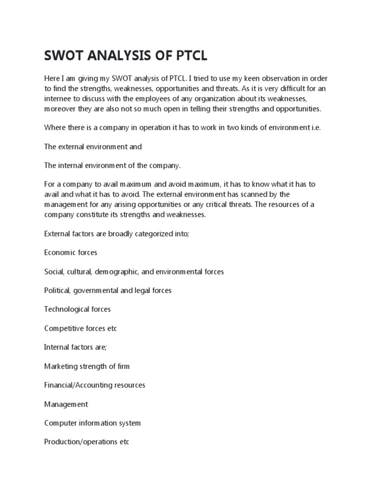 Swot Analysis of PTCL | PDF | Swot Analysis | Telecommunications