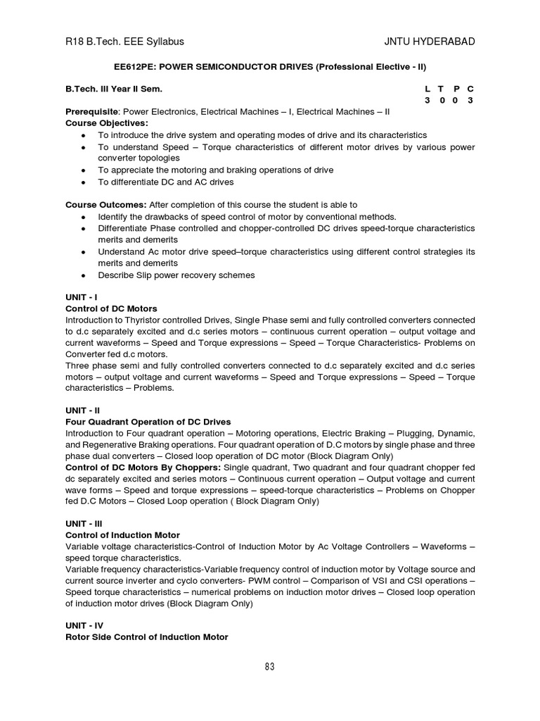 R18 B.Tech. EEE Syllabus Jntu Hyderabad | PDF | Electric Motor | Power ...