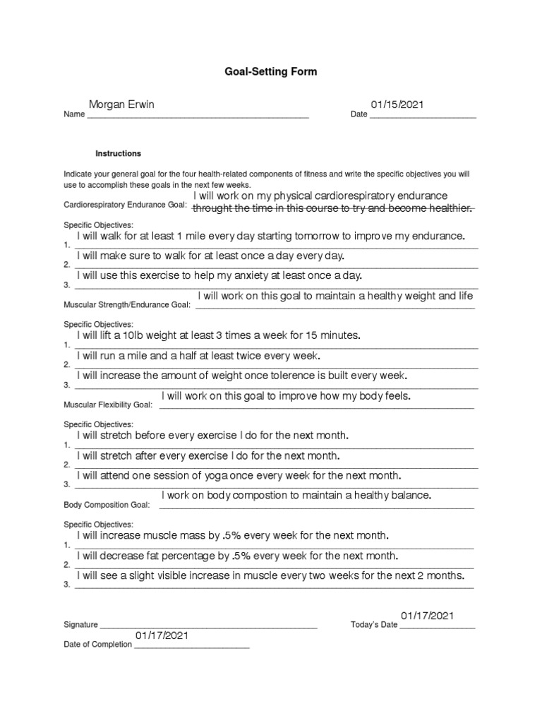 Goal-Setting Form-2 | Download Free PDF | Physical Fitness | Hobbies