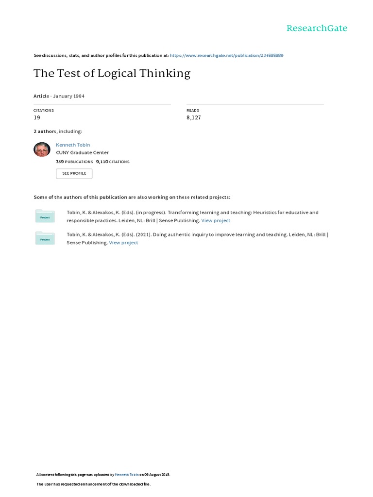 The Test of Logical Thinking: Article | PDF | Factor Analysis ...