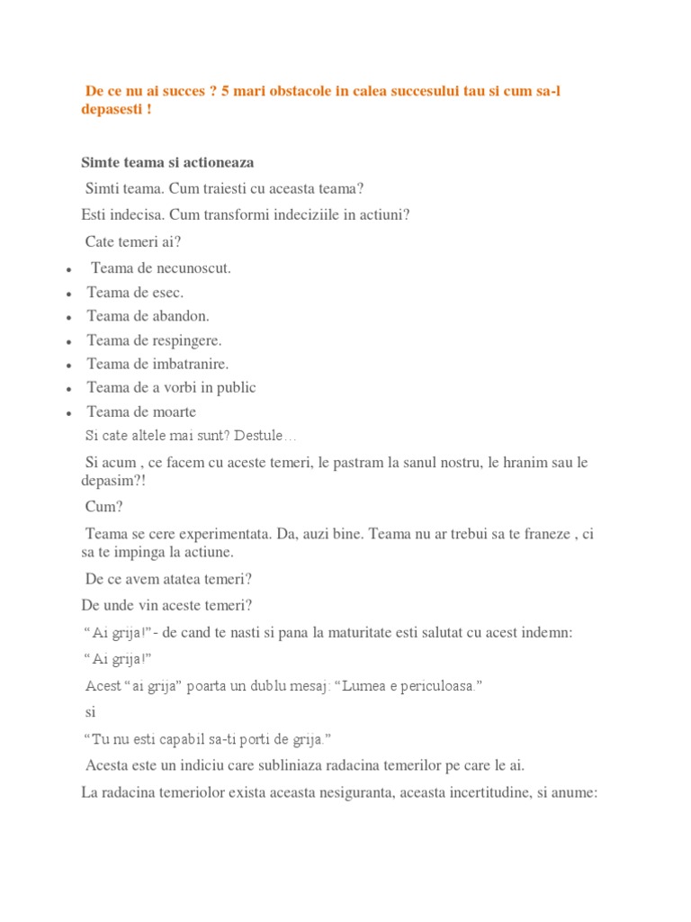 De Ce Nu Ai Succes ? 5 Mari Obstacole in Calea Succesului Tau Si Cum Sa ...