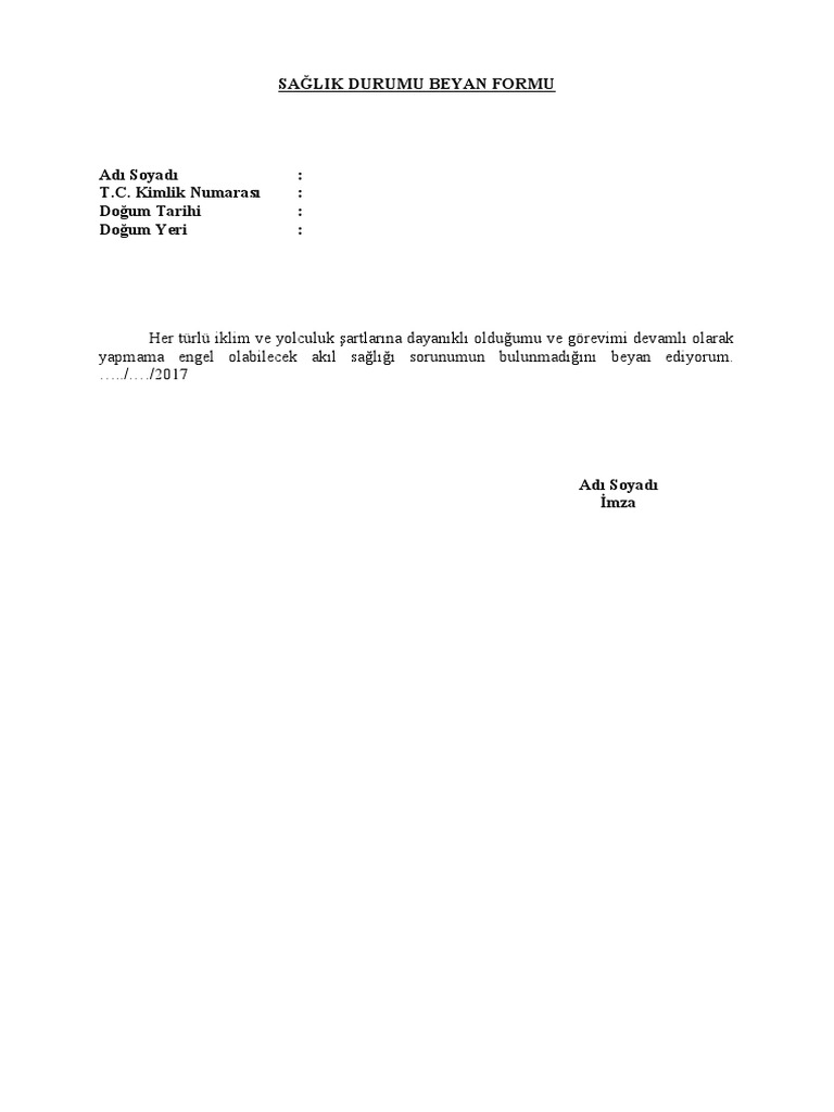 Saglik Durumu Beyan Formu | PDF
