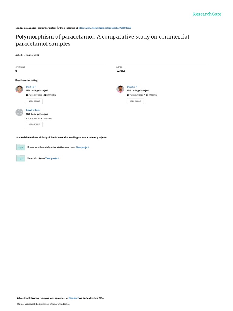 Polymorphism of Paracetamol: A Comparative Study On Commercial ...