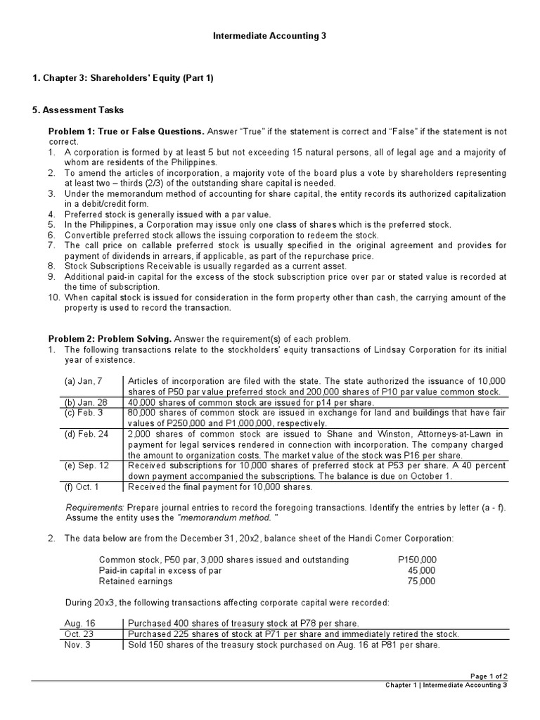 Requirements: Prepare Journal Entries To Record The Foregoing ...